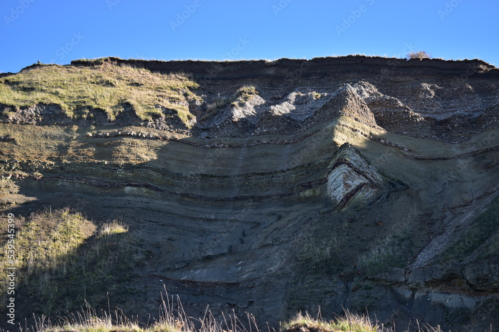 Nature background. Soft focus of geological structure, landslide on ...