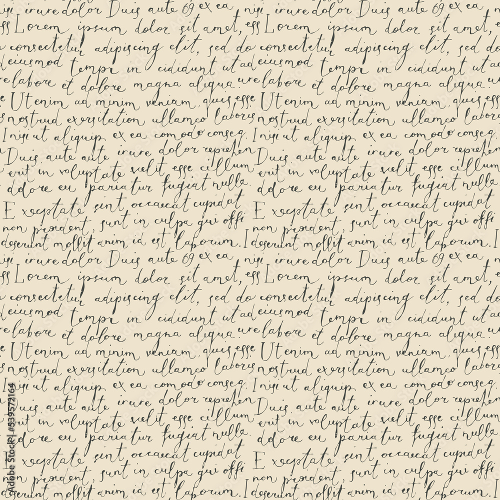 Vector seamless pattern with handwritten text on the old paper backdrop ...