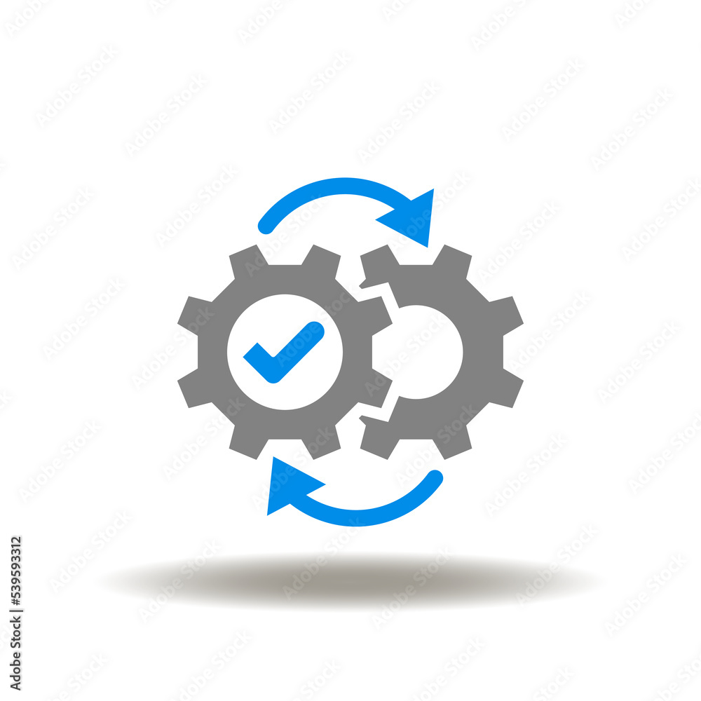 Vector illustration of gear wheels with round arrows and check mark ...