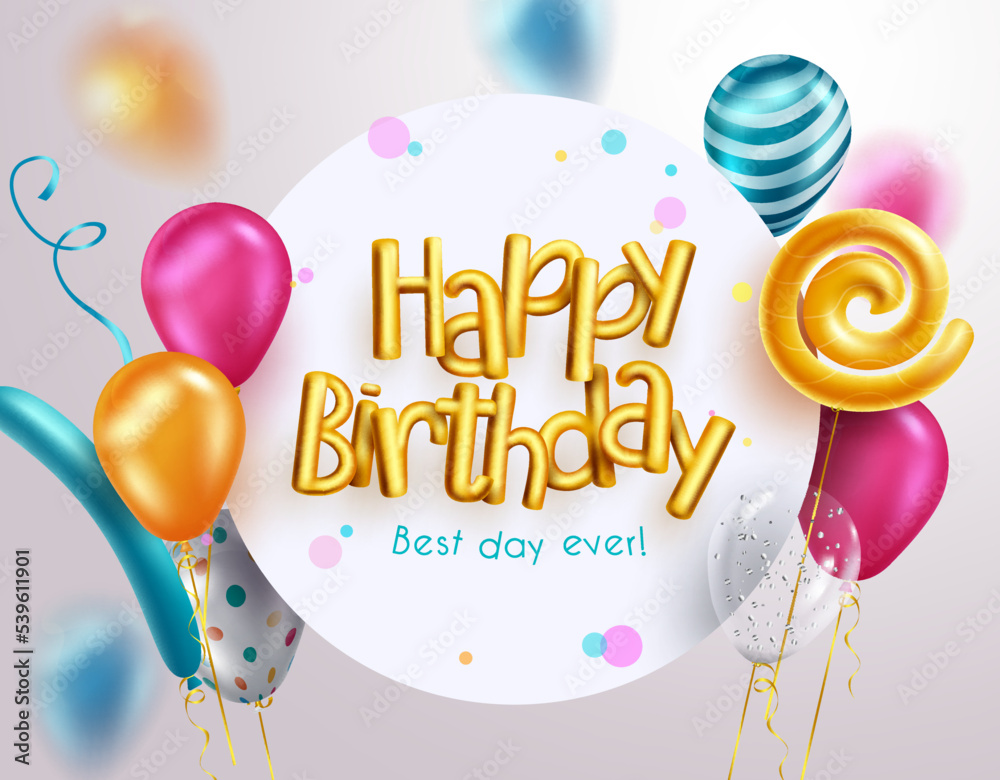 Birthday greeting vector template design. Happy birthday 3d text in circle empty space with ...