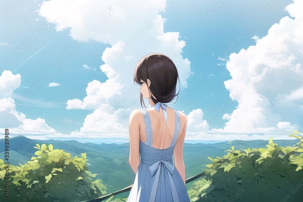 anime girl back shot. Generative AI Technology Stock Illustration ...