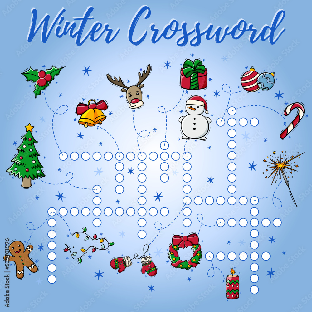 Winter or Christmas crossword. Vector education game for children. Word ...