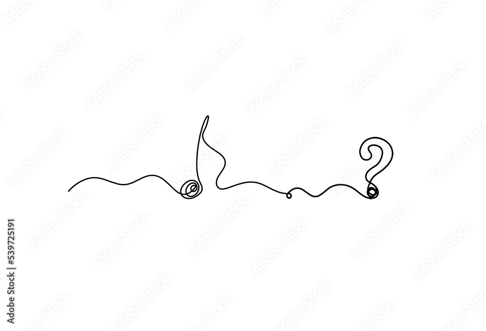 Abstract whole note with question mark as continuous lines drawing on ...