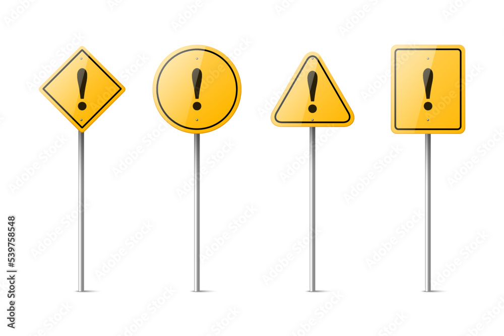 Vector Yellow Warning, Danger Stop Sign Frame with an Exclamation Mark ...