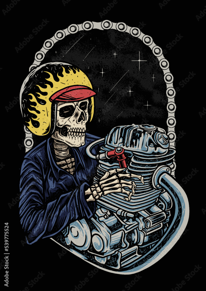 mechanic skull illustration Stock Vector | Adobe Stock