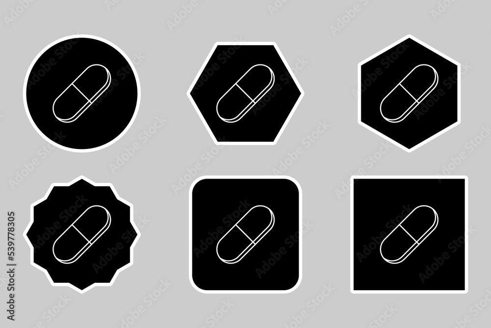 Pill Capsule, Medicine, vector mark symbols. White outline design. Pill ...