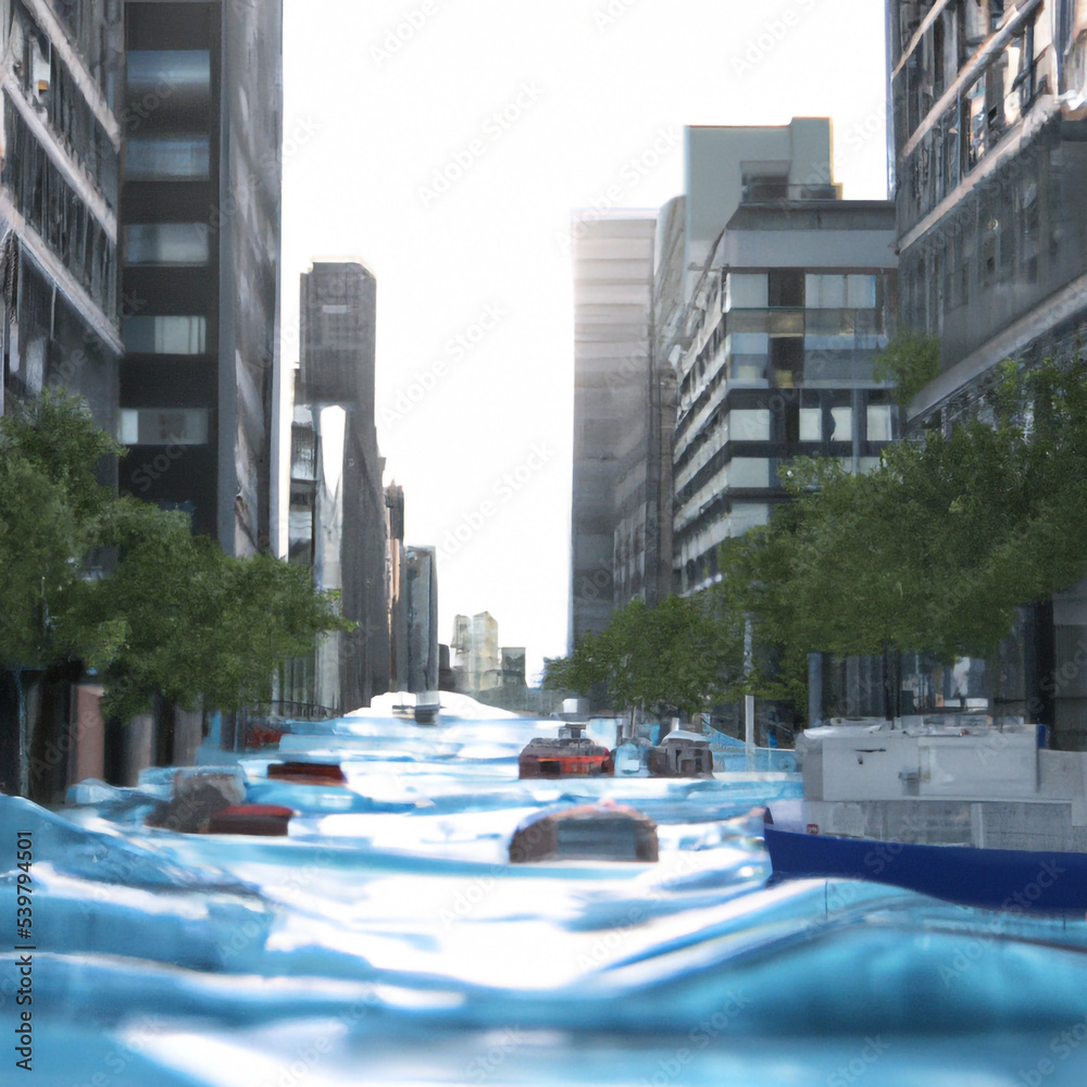 Stock-Illustration „Digital illustration of big city with sea level ...