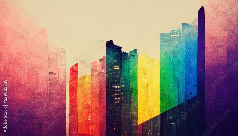 Abstract LGBTQ+ concept art, geometric shapes of a city, skyscrapers ...