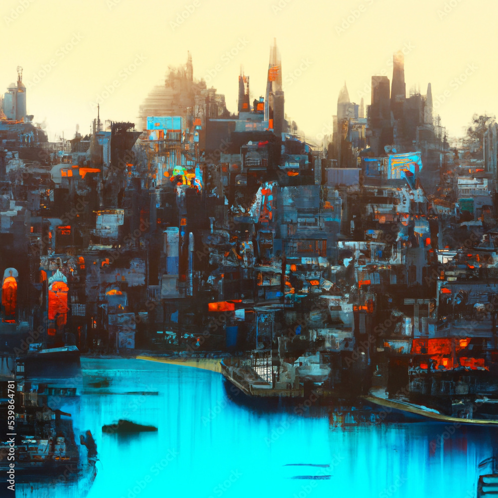 Digital concept art of futuristic cityscape. Future city alien world ...