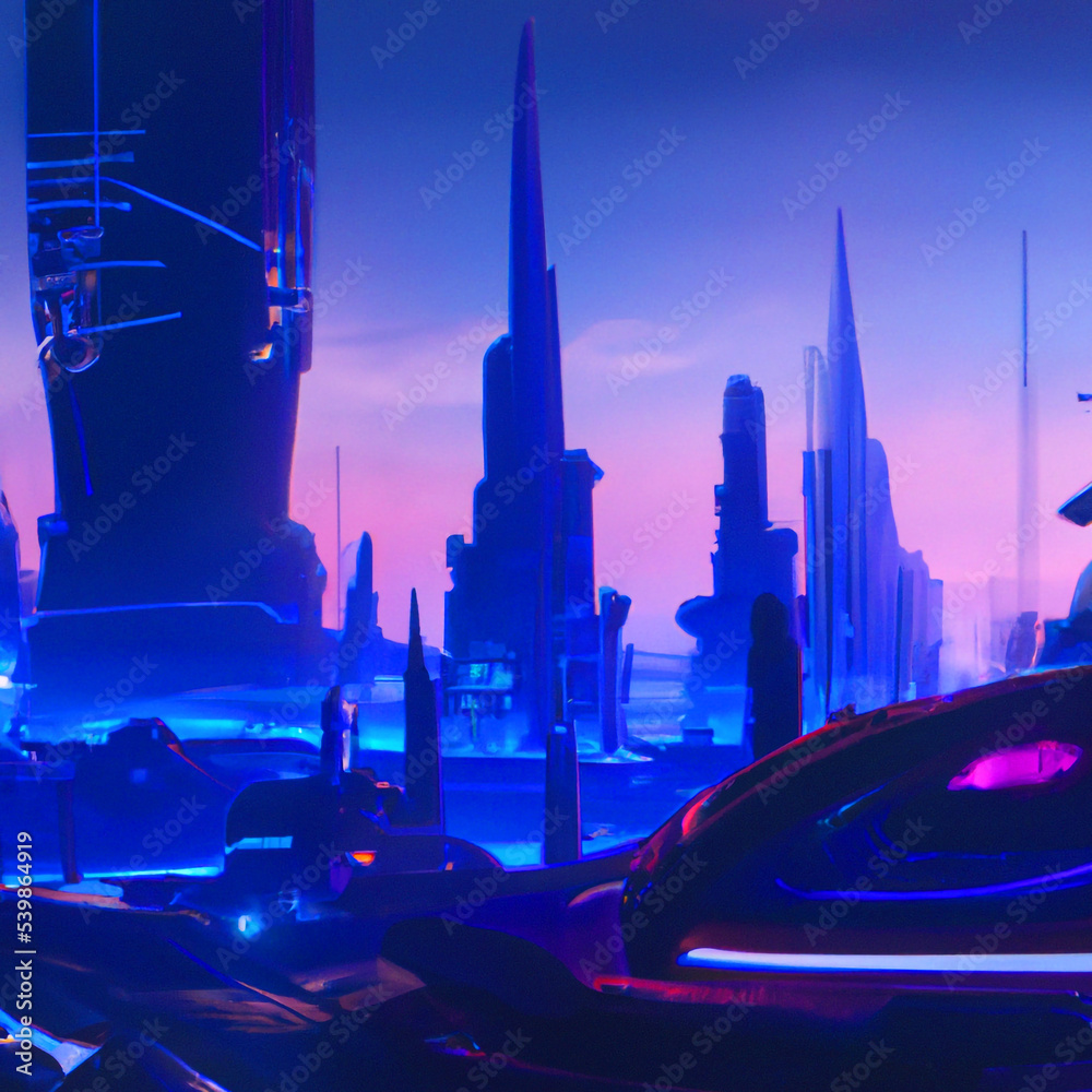 Digital concept art of futuristic cityscape. Future city alien world ...