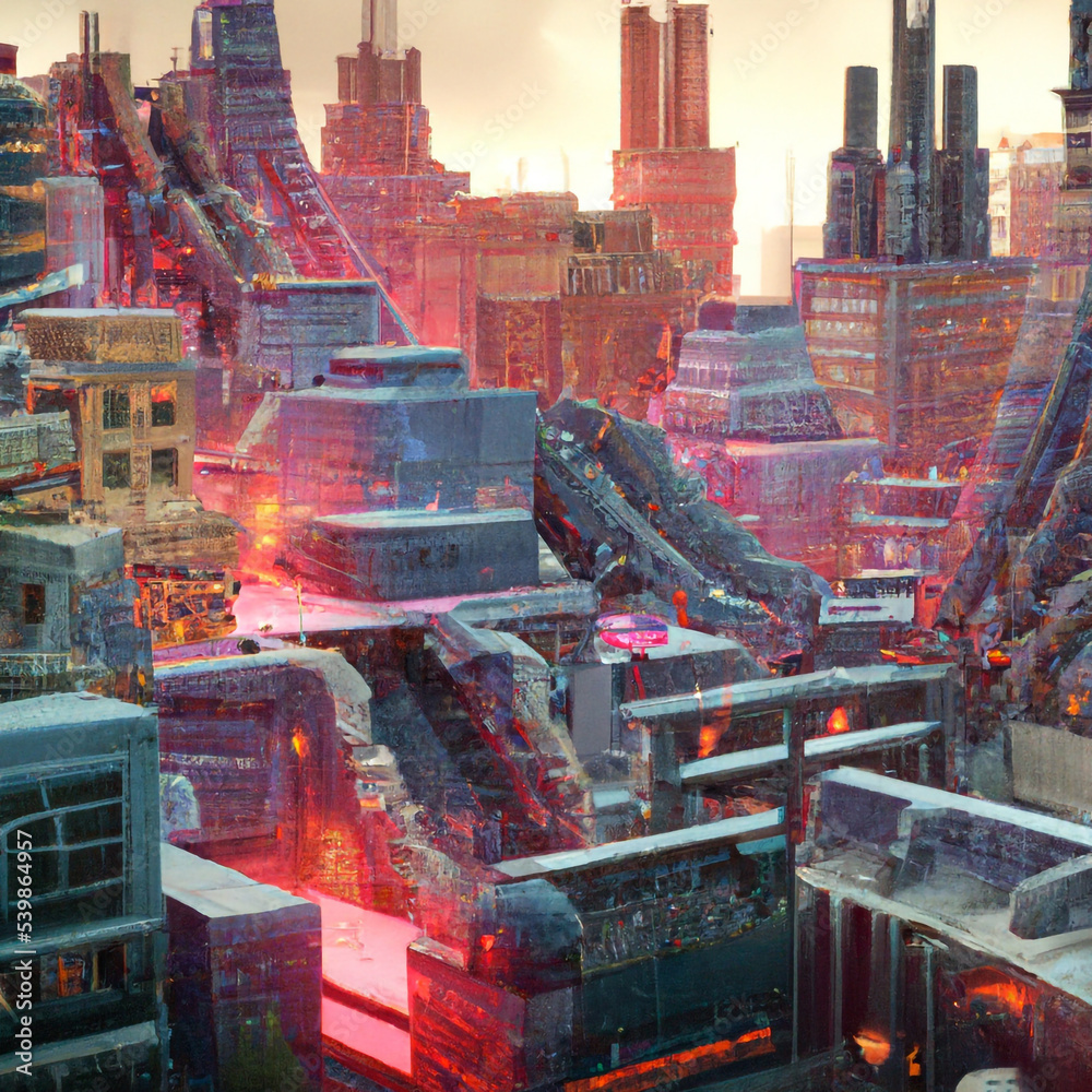 Digital concept art of futuristic cityscape. Future city alien world ...