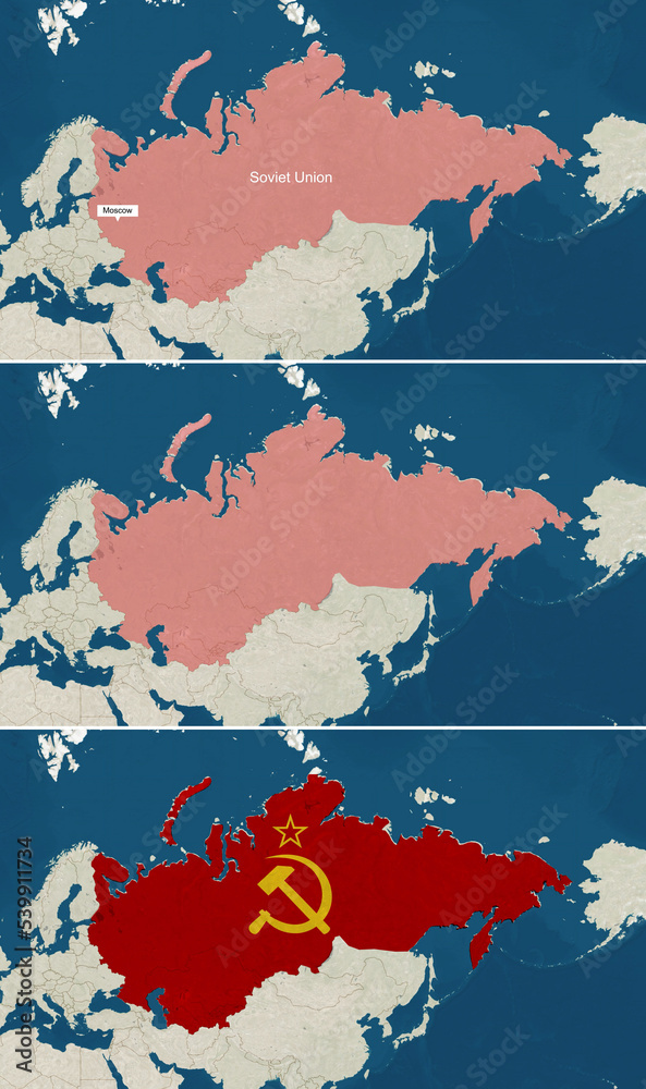 The map of Soviet Union with text, textless, and with flag 素材庫插圖 ...