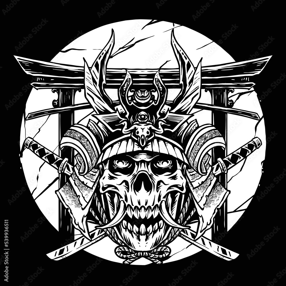 vector of skull with japanese samurai warrior Stock Vector | Adobe Stock