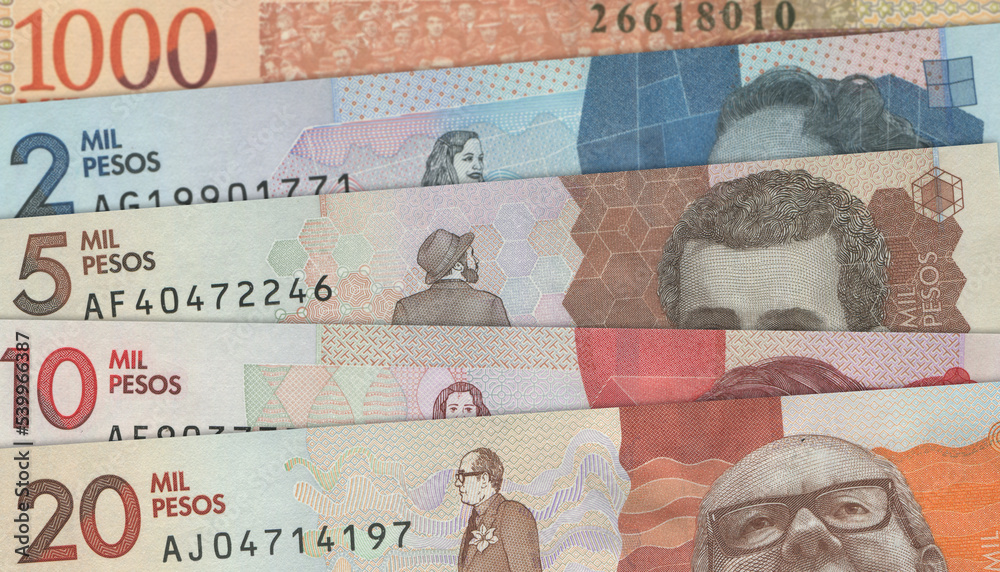 Paper money from Colombia. Colombian peso. Close up banknotes from ...