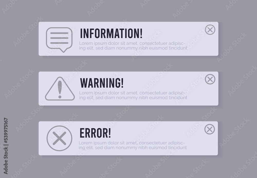 Warning Information And Error Popup Messages For Mobile App Design Alert Ui Box For Web