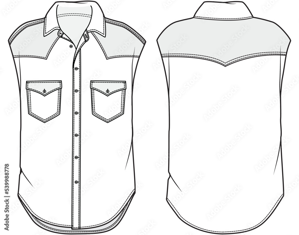 mens sleeveless western shirt fashion flat sketch vector illustration ...