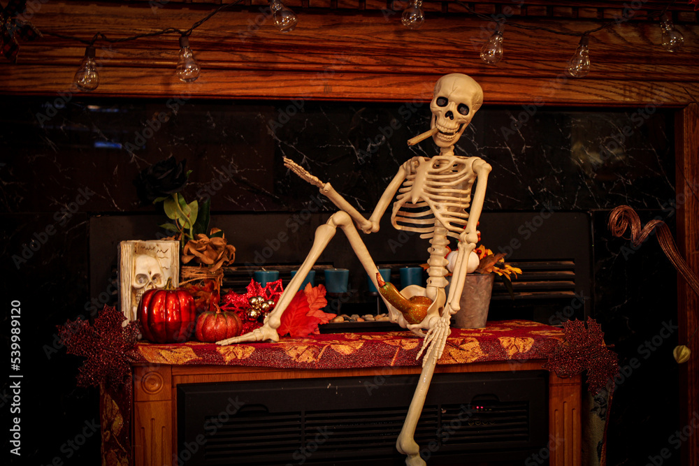 Skeleton getting ready to smoke a joint while sporting a gourd for a ...