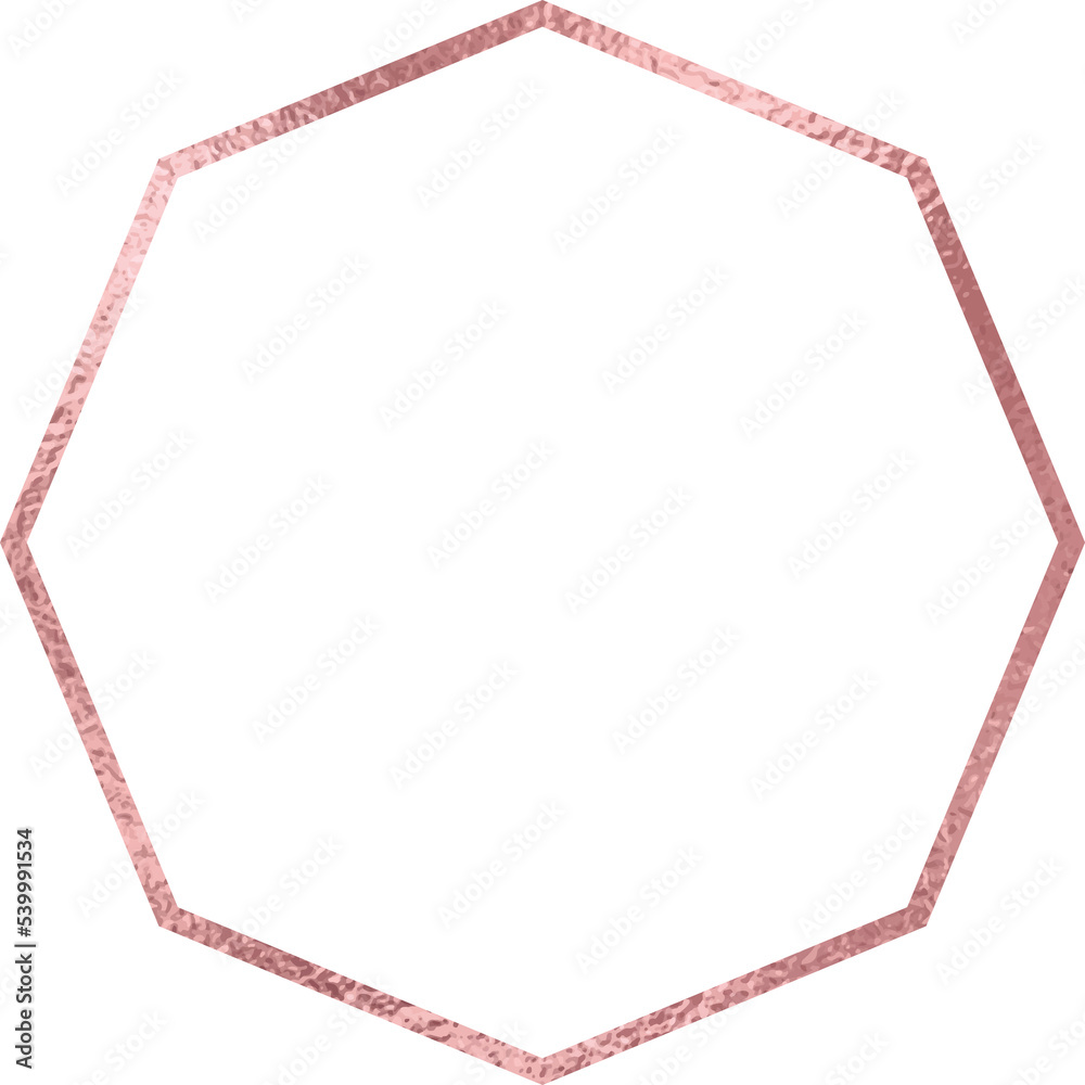 Rose gold foil octagon frame illustration, shiny pink gold metal border ...