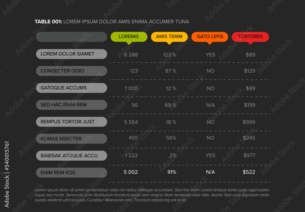 Simple dark stylized data table layout template Stock Vector | Adobe Stock