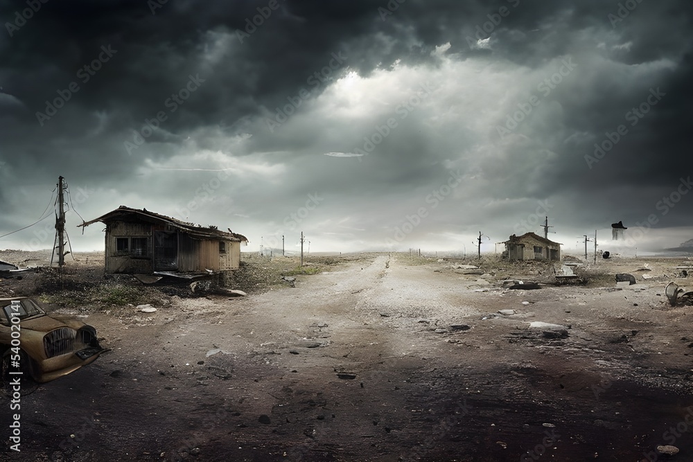 Abandoned town. Dystopia. Urban blight. Zombie apocalypse. Fallout ...