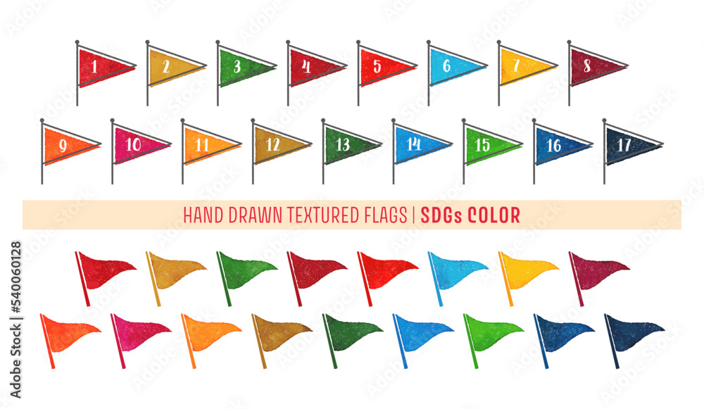 Hand drawn textured flags (SDGs color) Stock Vector | Adobe Stock