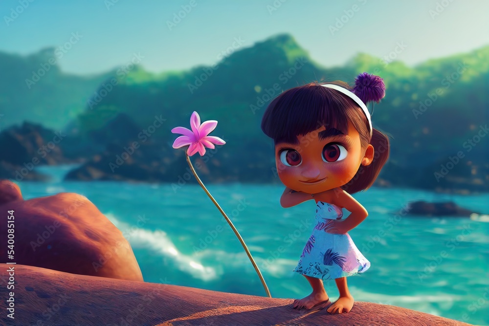 3D rendered Hawaiian Hula Girl with cute kawaii look like modern ...