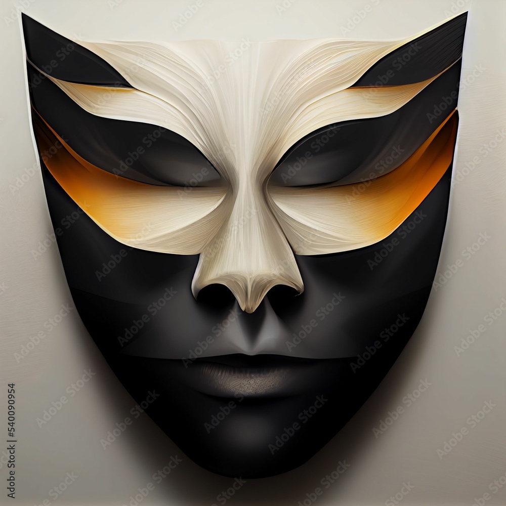 Hyper-realistic illustration of a shiny mask with gradient black and ...