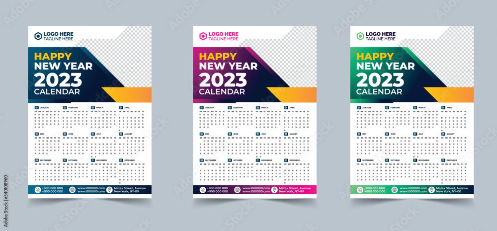 2023 One page wall calendar design template, modern 12 month one page ...
