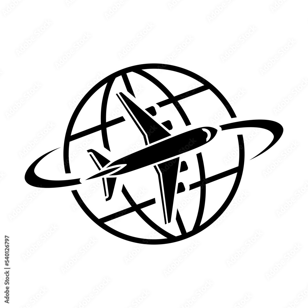 International air travel icon. Plane, journey, transportation, planet ...
