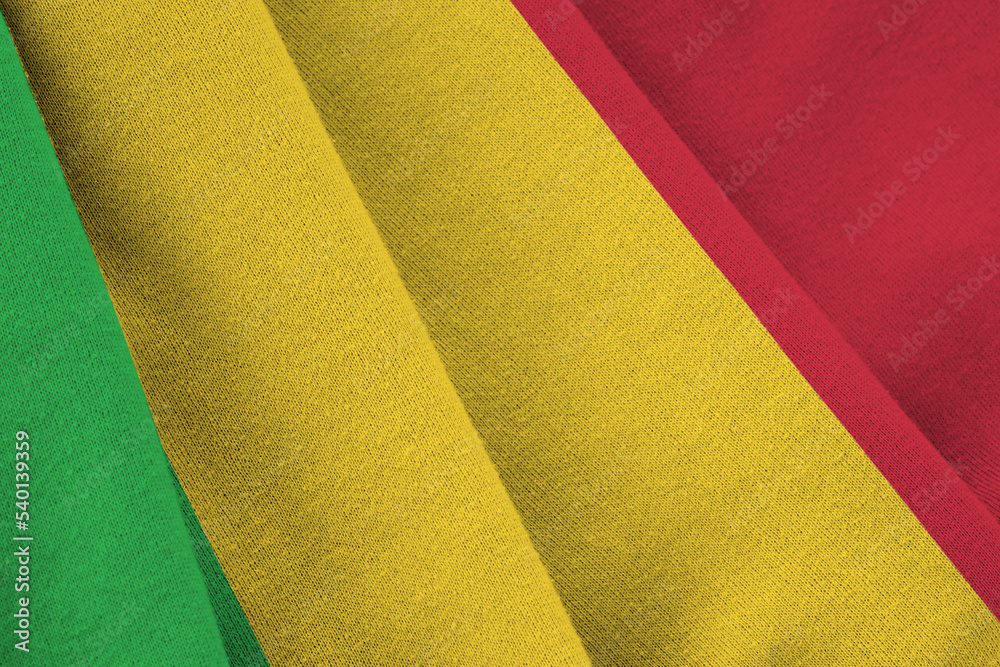 Mali flag with big folds waving close up under the studio light indoors ...