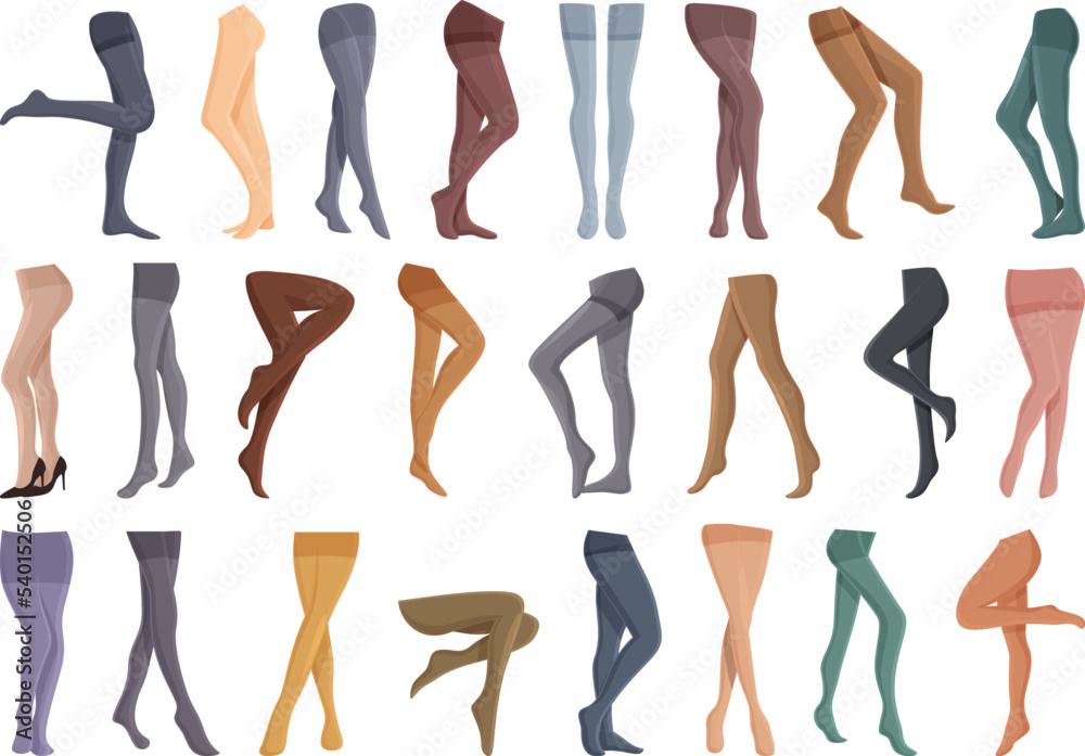 Pantyhose Icons Set Cartoon Vector Fashion Woman Girl Sexy Stock 8824
