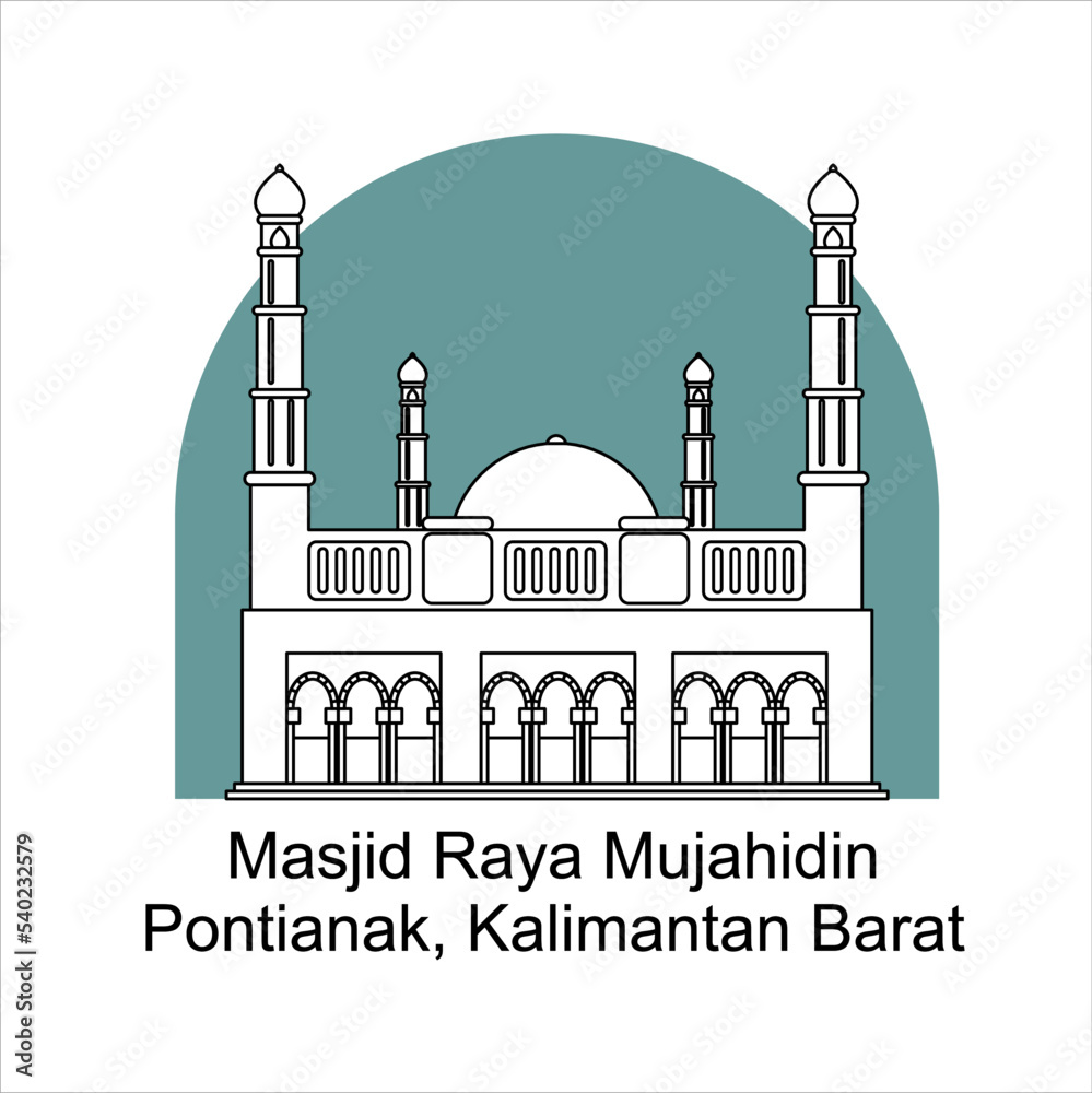 Vector de Stock Landmark masjid raya mujahidin (mosque), Pontianak ...
