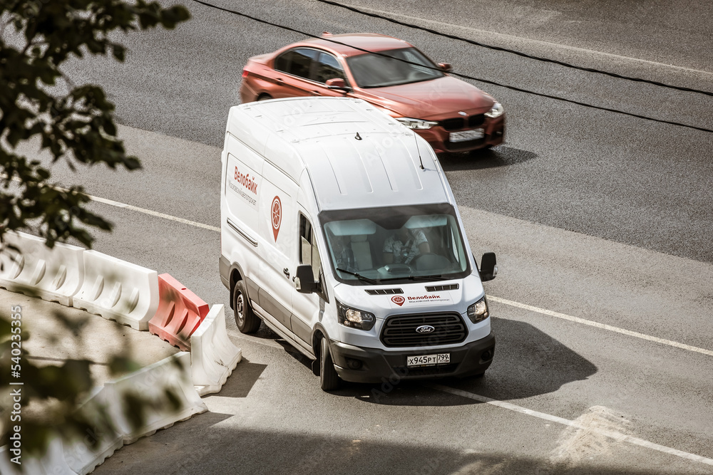 Ford Transit Fourth generation in the city street. Front side view of ...