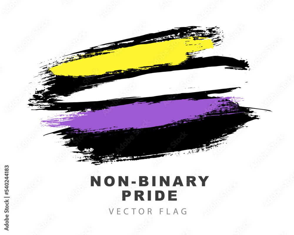 Flag of non-binary pride. Colored brush strokes drawn by hand. A ...