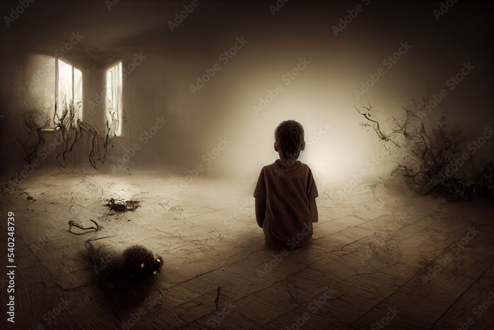 Scary ghost boy in haunted house. Digital art Stock Illustration ...