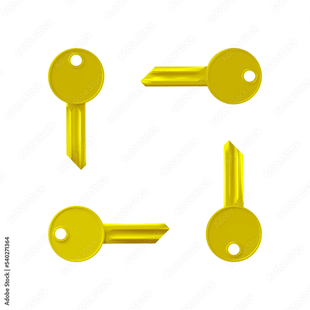 3d gold keys vector mockup set. Realistic metal latchkeys as symbols of ...
