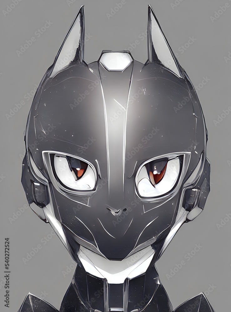anime style robot cat helmet digital 3d render illustration Stock ...
