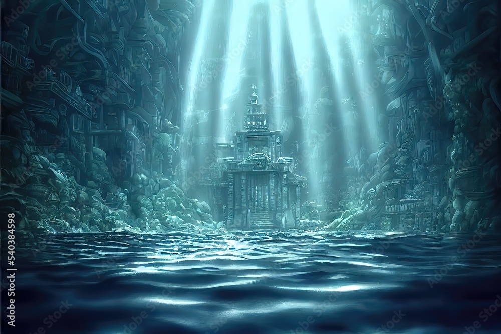 Lost City of Atlantis under Water Background Image Stock Illustration ...
