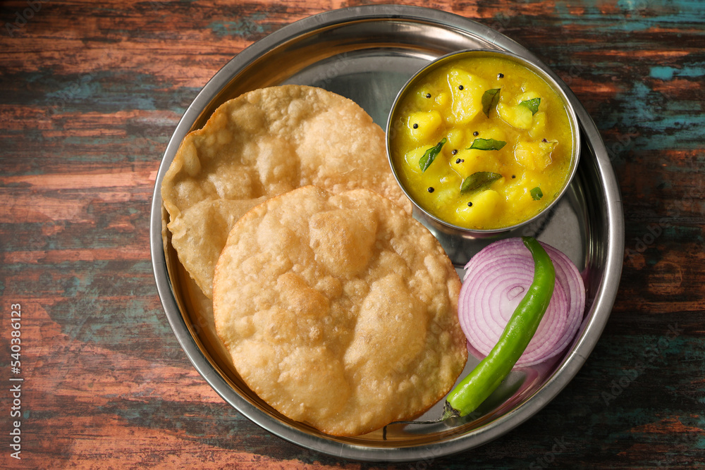 Puri Bhaji North Indian Poori with aalu bhaji , aalu sabji potato spicy ...