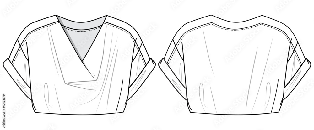 Cowl Neck Short Sleeve Crop Top, crop top Front and Back View. Fashion ...