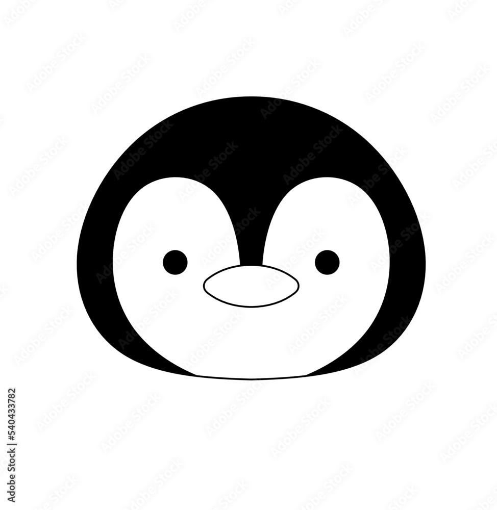 Vector isolated cute cartoon baby penguin head face portrait colorless ...