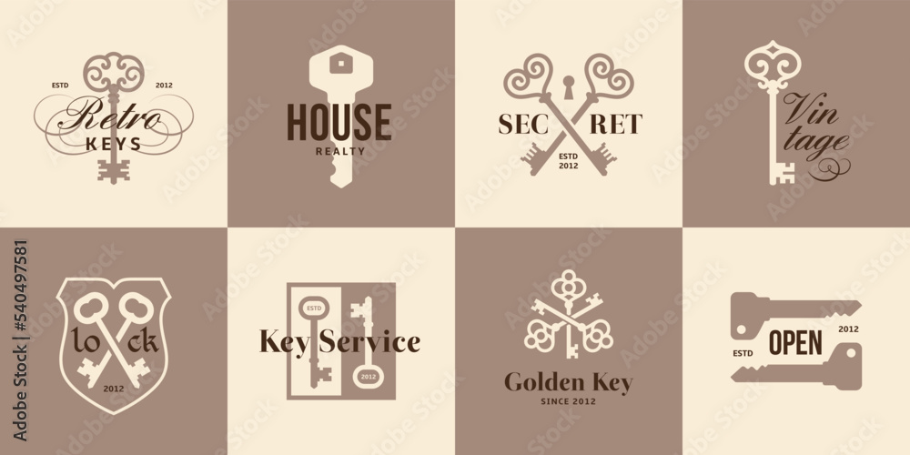 Vintage key label. Real estate logos, medieval keys emblem. Luxury ...