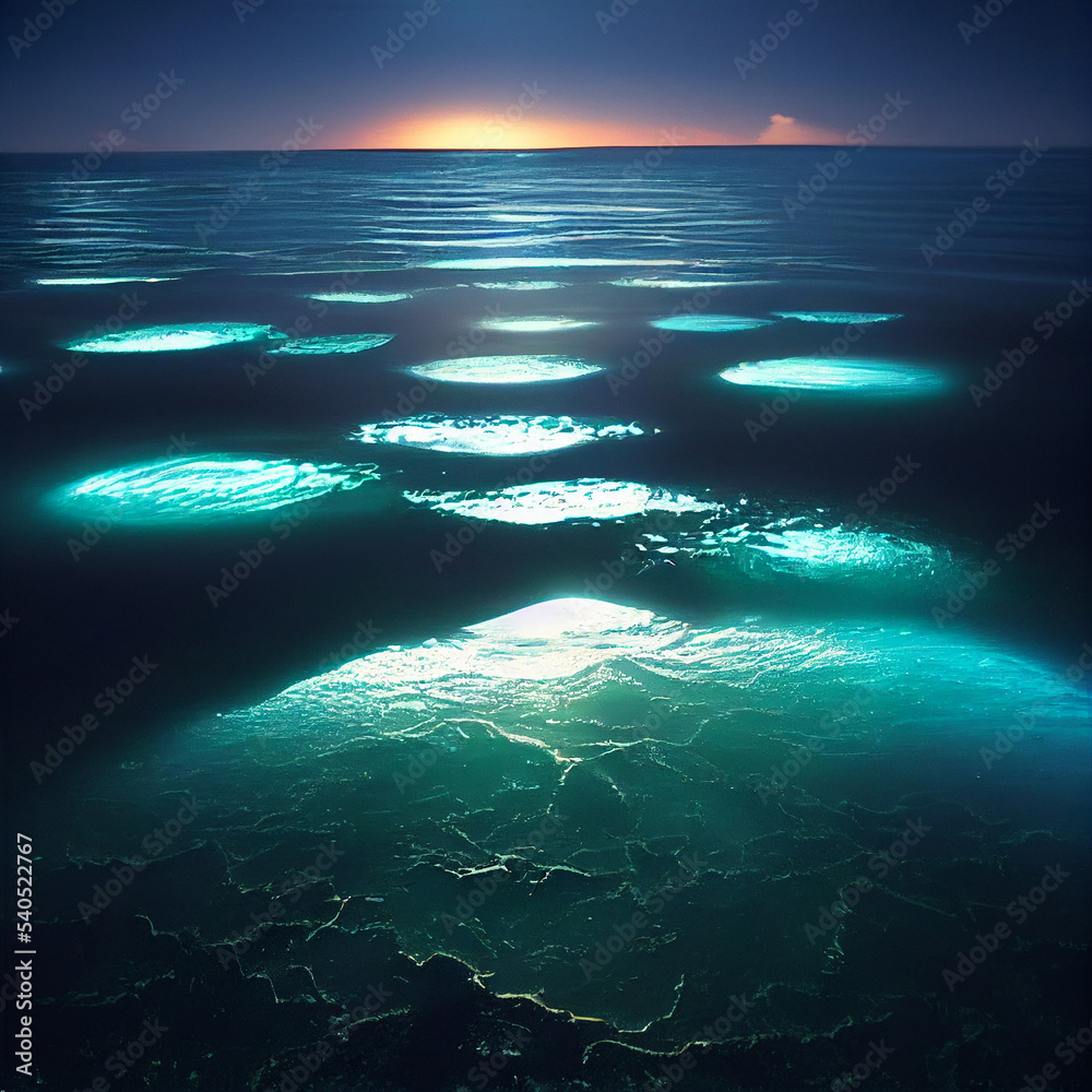 Illustration Stock Bioluminescence. Bio luminescent ocean ...
