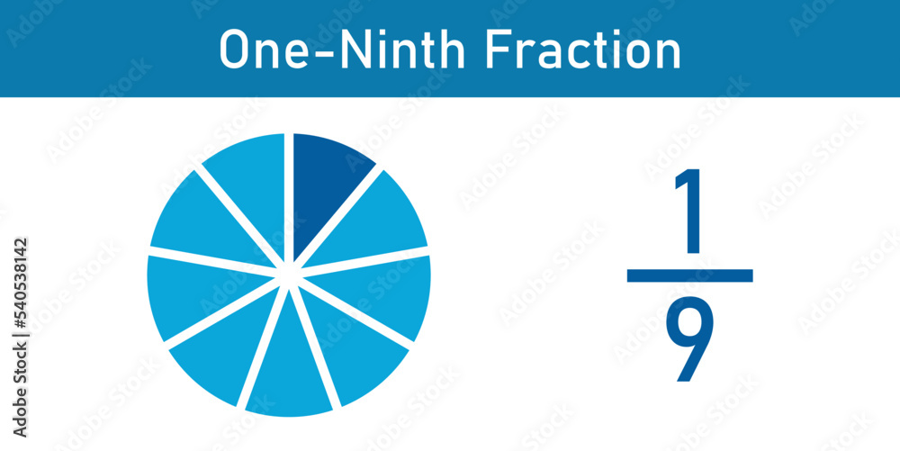 One-ninth fraction circle with fraction number. Fraction parts ...