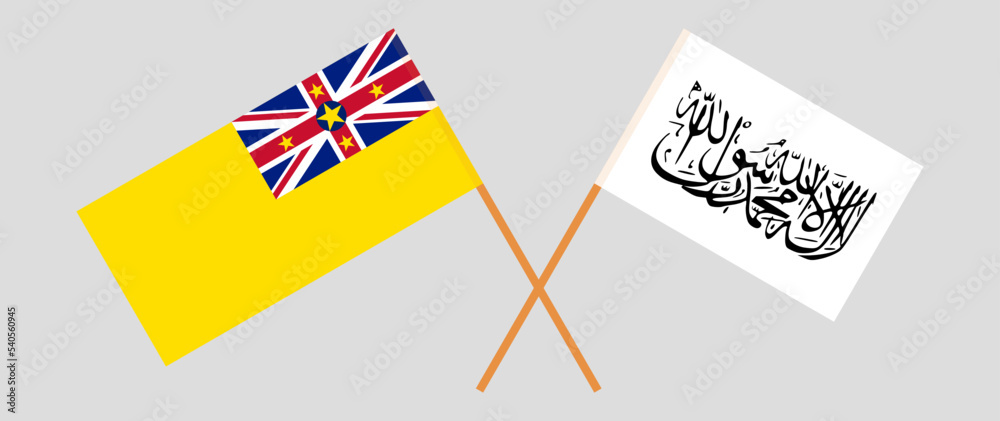 Crossed flags of Niue and Taliban. Official colors. Correct proportion ...