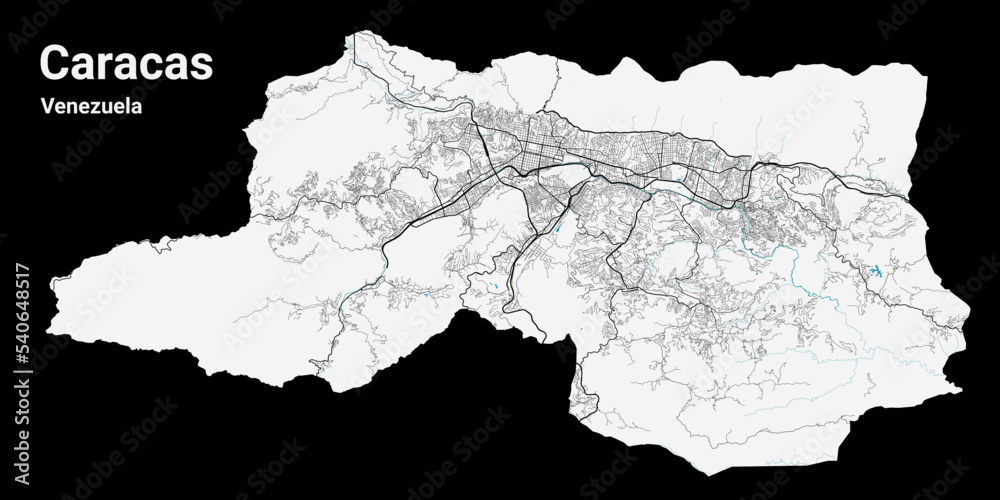 Caracas map. Detailed map of Caracas city administrative area ...