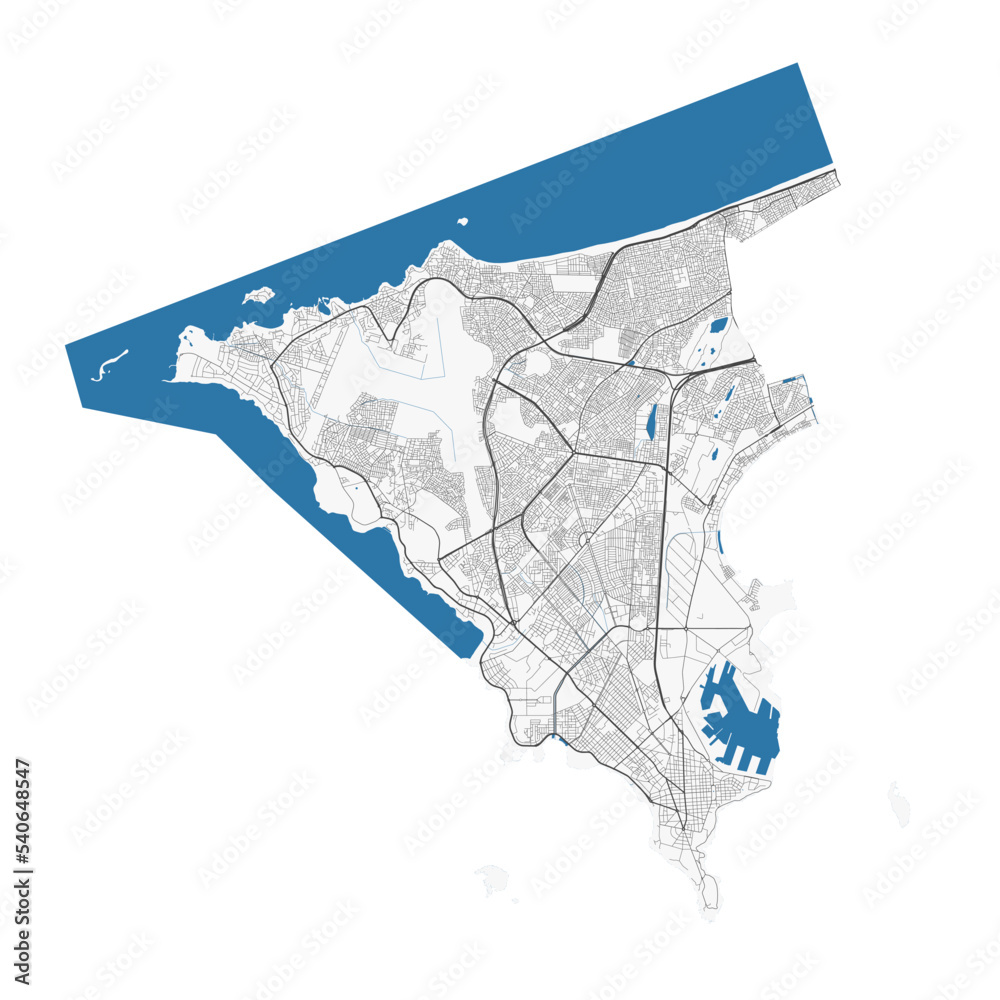 Dakar map. Detailed map of Dakar city administrative area. Cityscape ...