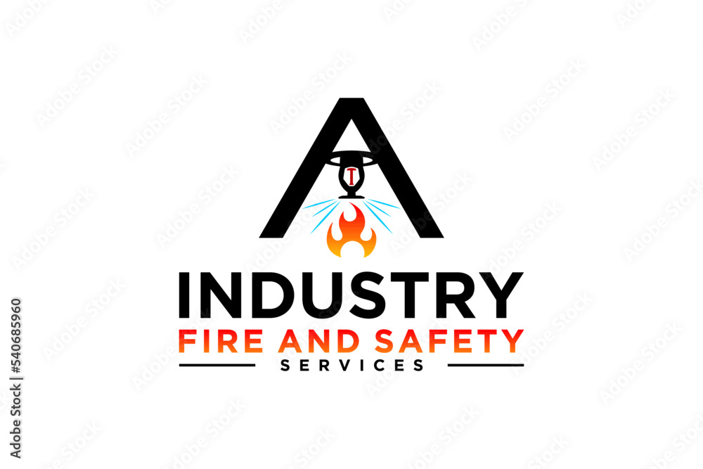 Ceiling water sprinkler logo design fire extinguisher emblem letter A ...