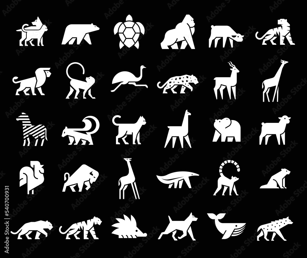 Animals logos collection. Animal logo set. Isolated on Black background ...