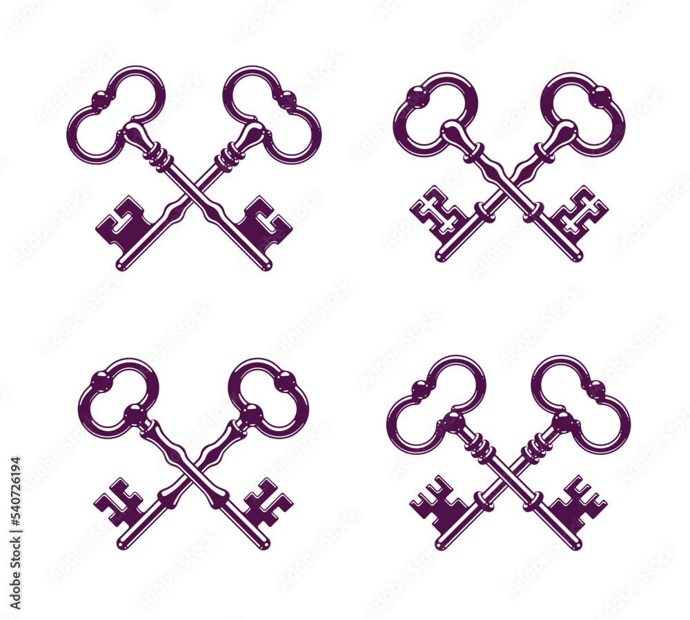 Crossed keys, protected secret, electronic data protection, keys to ...